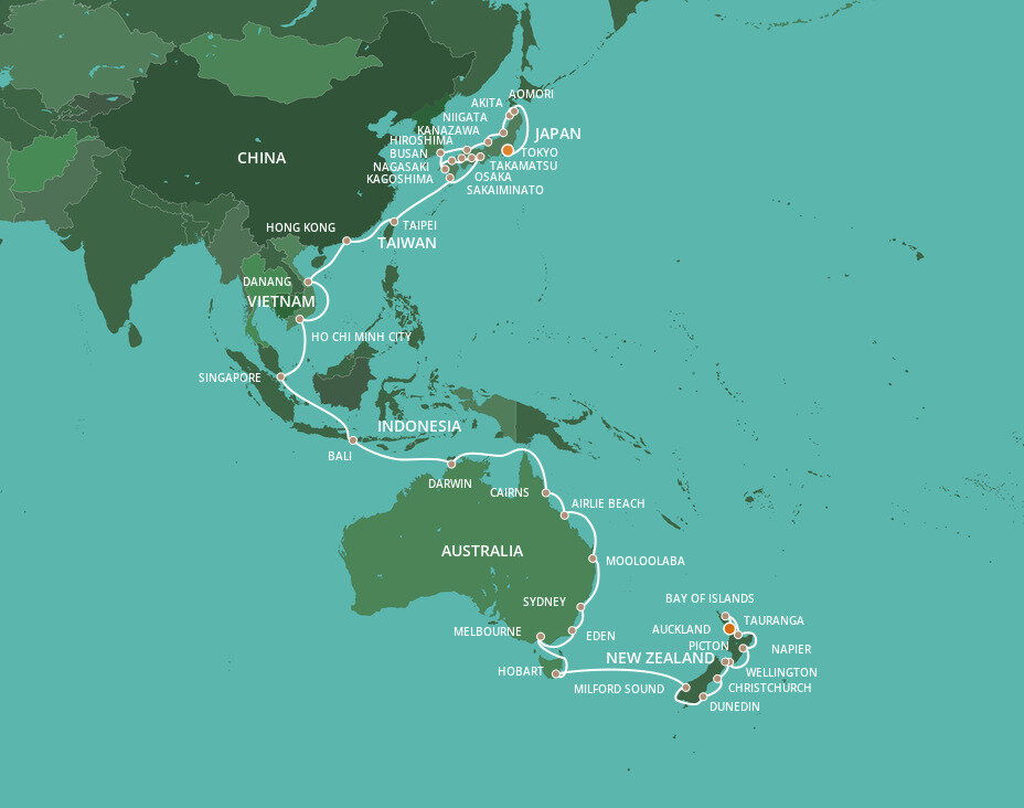 New Zealand To Japan Grand Voyage - Azamara (62 Night Cruise from ...