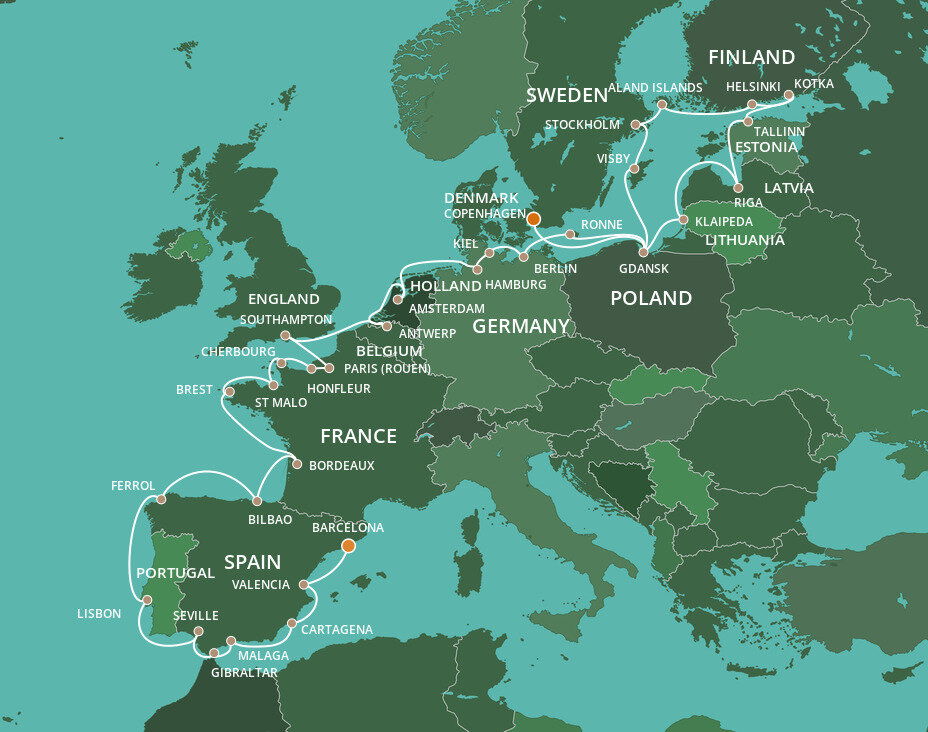 Denmark To Spain Grand Voyage - Azamara (46 Night Cruise from ...