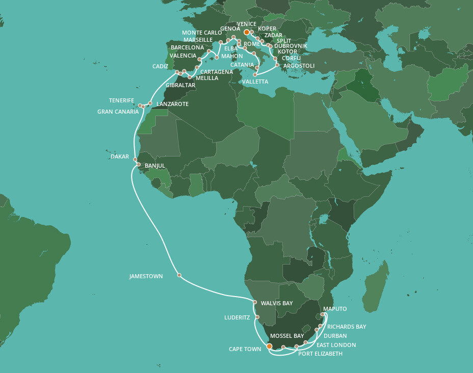 Venice To Cape Town Grand Voyage - Azamara (62 Night Cruise from Venice ...