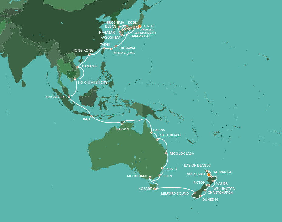 New Zealand To Japan Grand Voyage - Azamara (62 Night Cruise from ...