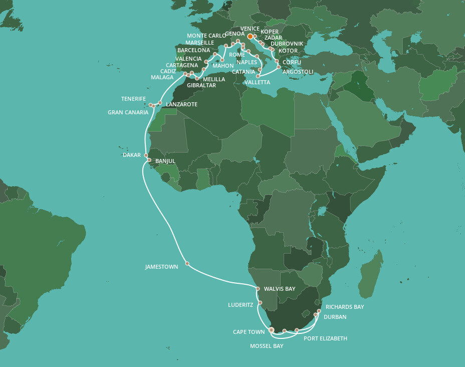 Venice To Cape Town Grand Voyage - Azamara (62 Night Cruise from Venice ...