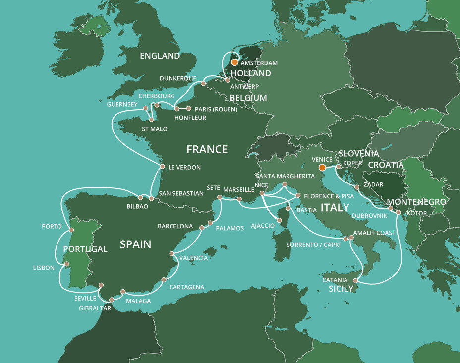 Grand Europe Voyage - Azamara (46 Night Cruise from Venice to Amsterdam)