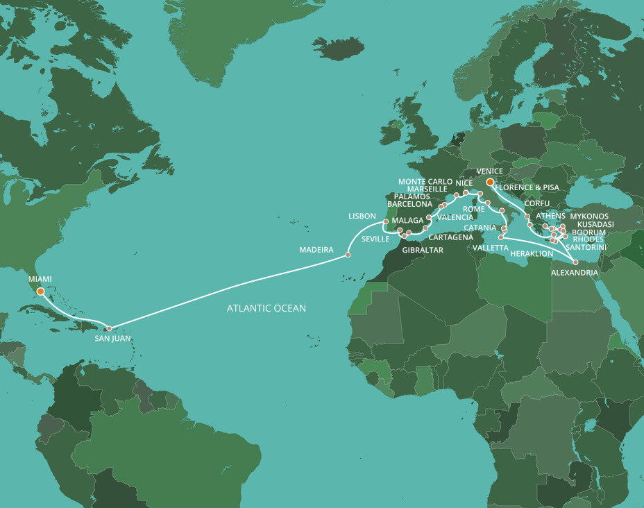 Venice To Miami Grand Voyage - Azamara (56 Night Cruise from Venice to ...
