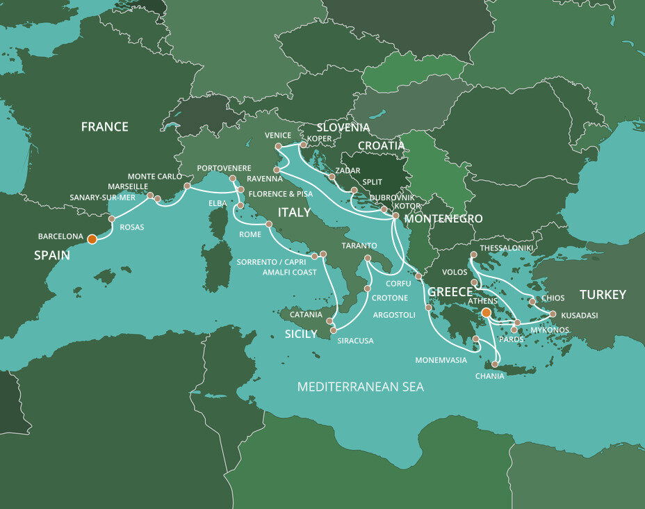 Barcelona To Athens Grand Voyage - Azamara (37 Night Cruise from ...