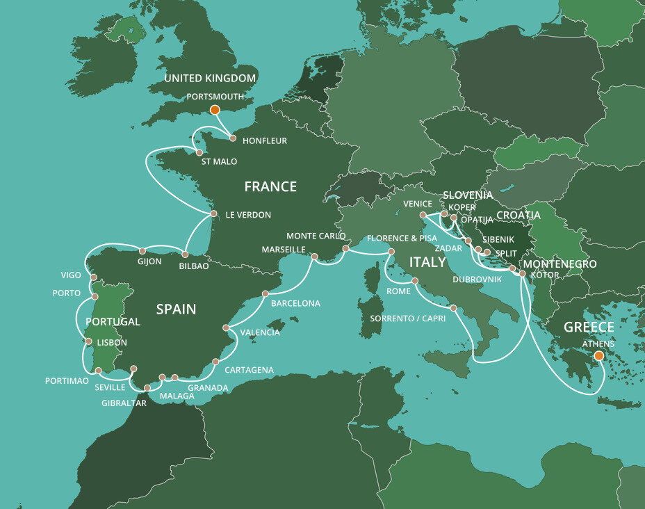 Portsmouth To Venice Grand Voyage - Azamara (40 Night Cruise from ...