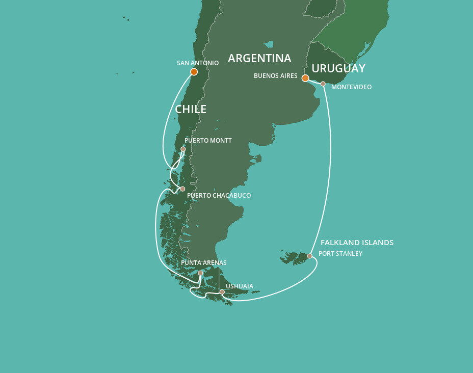 Chilean Fjords Voyage - Azamara (15 Night Cruise from San Antonio to ...