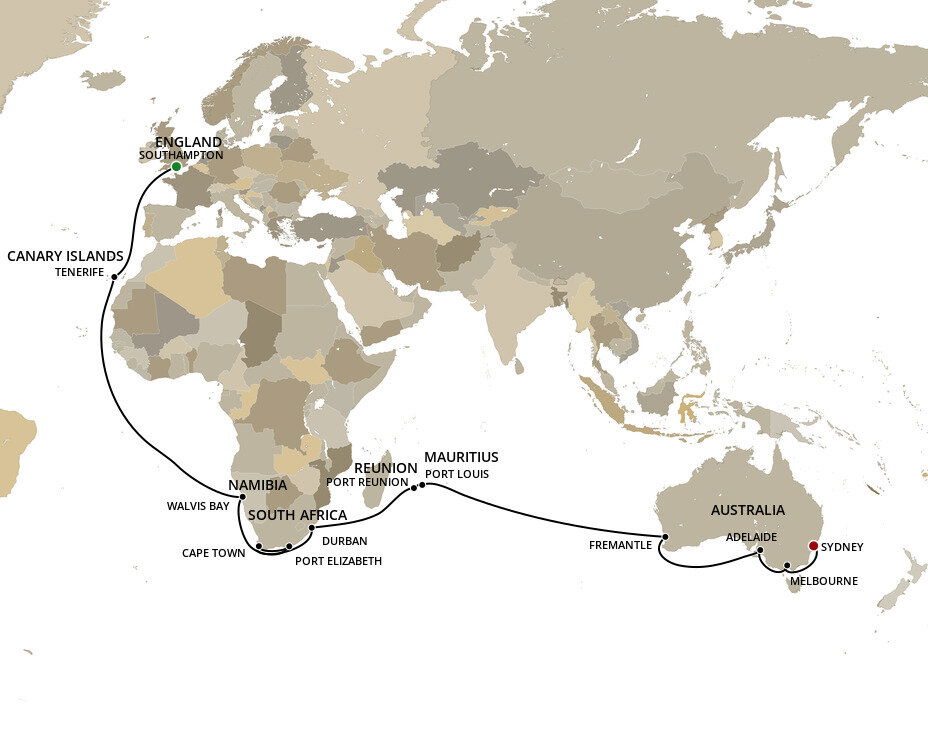 Southampton To Sydney - Cunard (47 Night Cruise from London to Sydney)