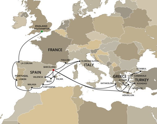 Cruises from England to Spain - 2025-2027 Seasons