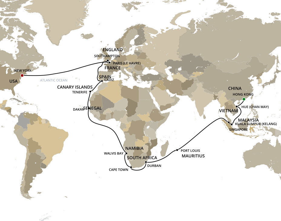 Hong Kong To New York - Cunard (47 Night Cruise from Hong Kong to New York)