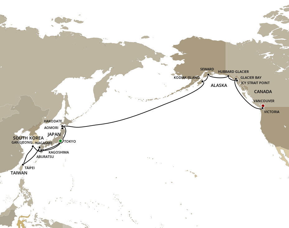 Japan And Alaska - Cunard (29 Night Cruise from Tokyo to Vancouver)
