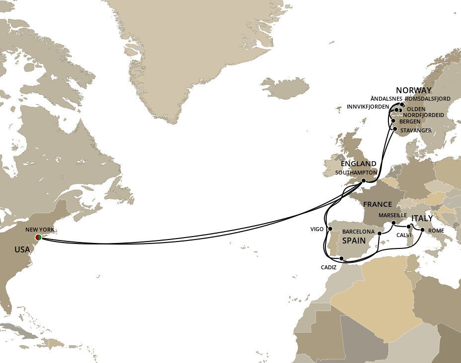 Mediterranean Highlights And The Fjords - Cunard (35 Night Roundtrip ...