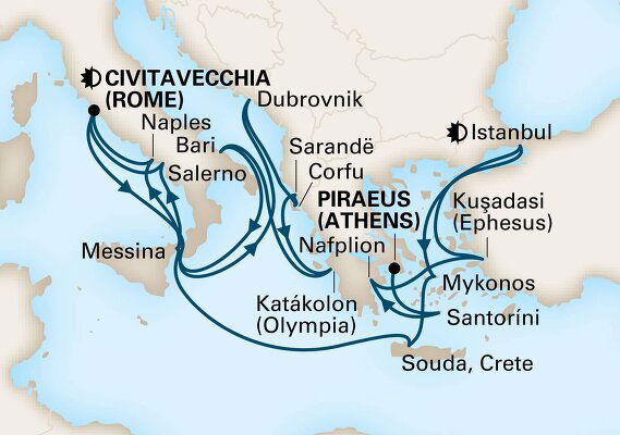 Cruises from Athens to Rome - 2023-2026 Seasons