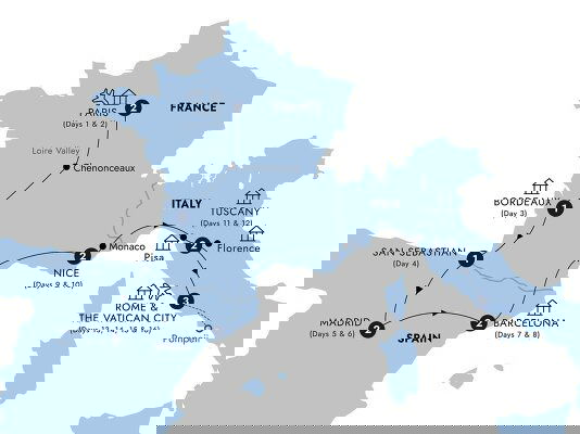 Tours from Paris to Rome - 2025-2027 Seasons