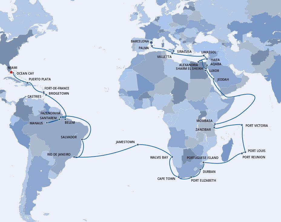 MSC World Cruise - MSC Cruises (83 Night Cruise from Barcelona to Miami)