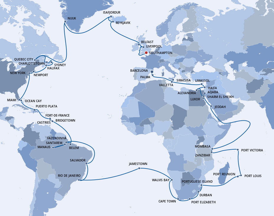 MSC World Cruise - MSC Cruises (112 Night Cruise from Barcelona to London)