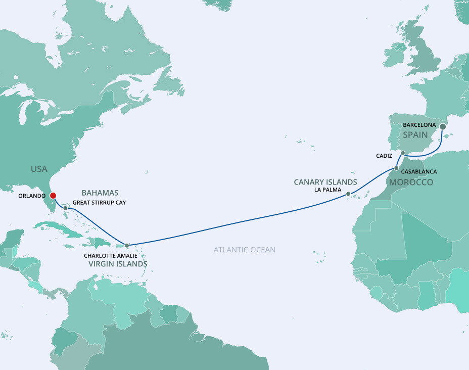 Transatlantic Repositioning Cruise From Barcelona To Orlando ...