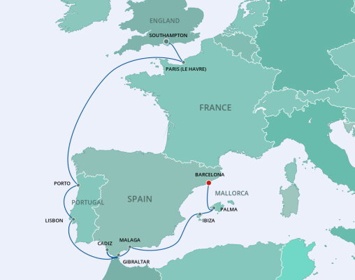 Cruises from England to Spain - 2024-2026 Seasons