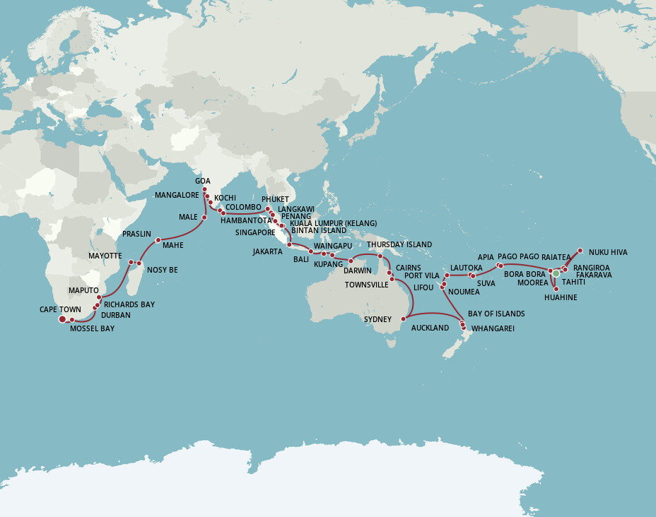 Exotic Southern Realms - Oceania (86 Night Cruise from Tahiti to Cape Town)