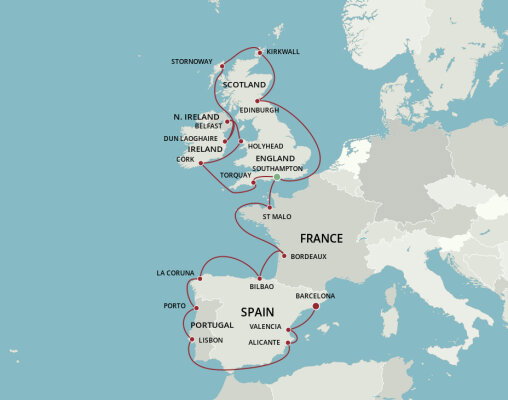 Cruises from England to Spain - 2024-2026 Seasons