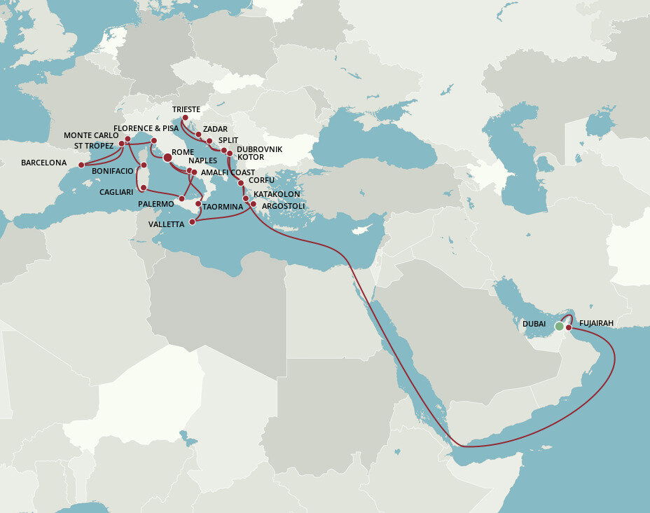 Dunes To Renaissance Gems - Oceania (34 Night Cruise from Dubai to Rome)