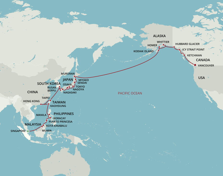 Asia To Alaska Majesty - Oceania (39 Night Cruise from Singapore to ...