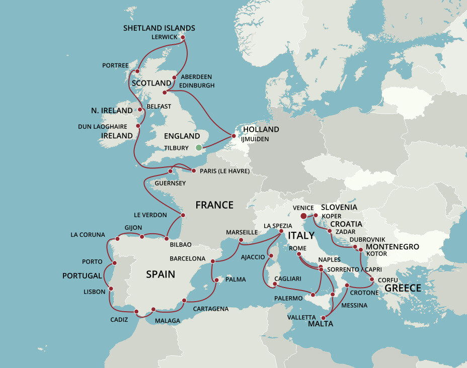 Grand Europe Holiday - Oceania (42 Night Cruise from London to Venice)