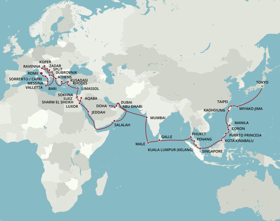 Spice Routes & Roman Roads - Oceania (65 Night Cruise from Tokyo to Rome)