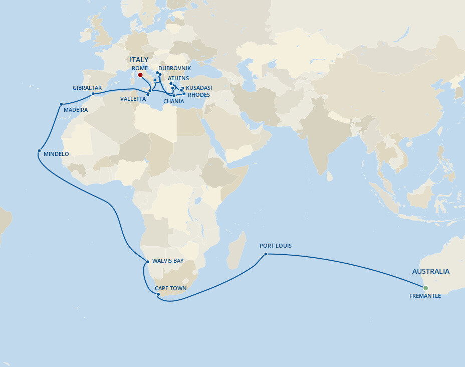 World Cruise - Perth to Rome - Princess (47 Night Cruise from Perth to ...