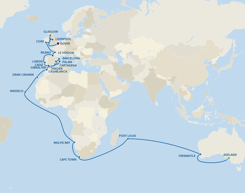 World Cruise Liner - Adelaide to Dover - Princess (53 Night Cruise from ...