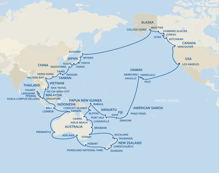 World Cruise Grand Circle Pacific - Roundtrip Los Angeles - Princess ...