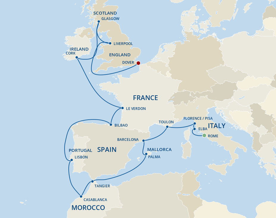 World Cruise Segment - Rome (Civitavecchia) to London (Dover ...
