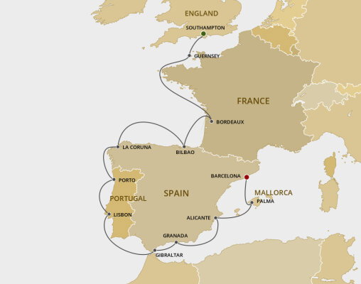 Cruises from England to Spain - 2024-2026 Seasons