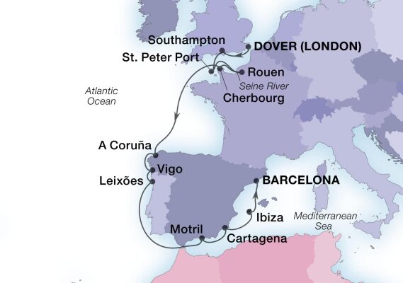Cruises from England to Spain - 2023 & 2024 Seasons