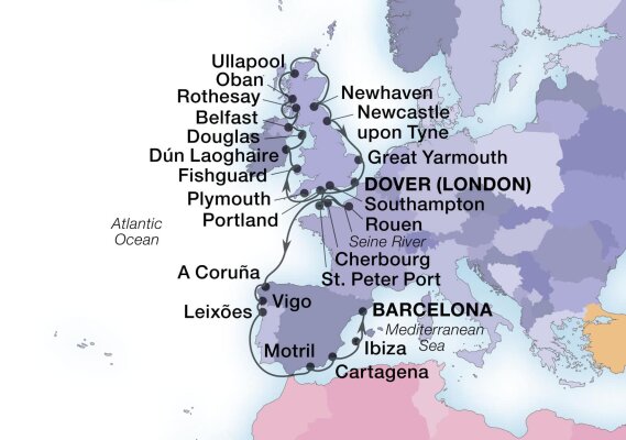 Cruises from England to Spain - 2023 & 2024 Seasons