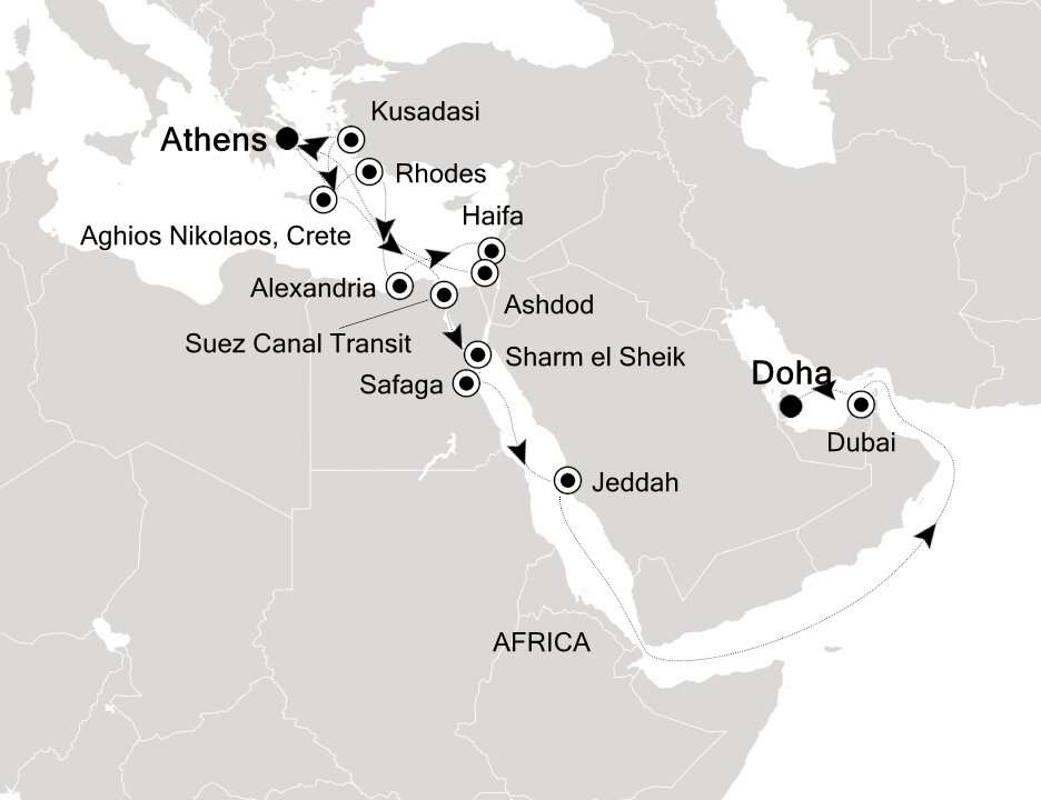 Athens to Doha - Silversea (27 Night Cruise from Athens to Doha)