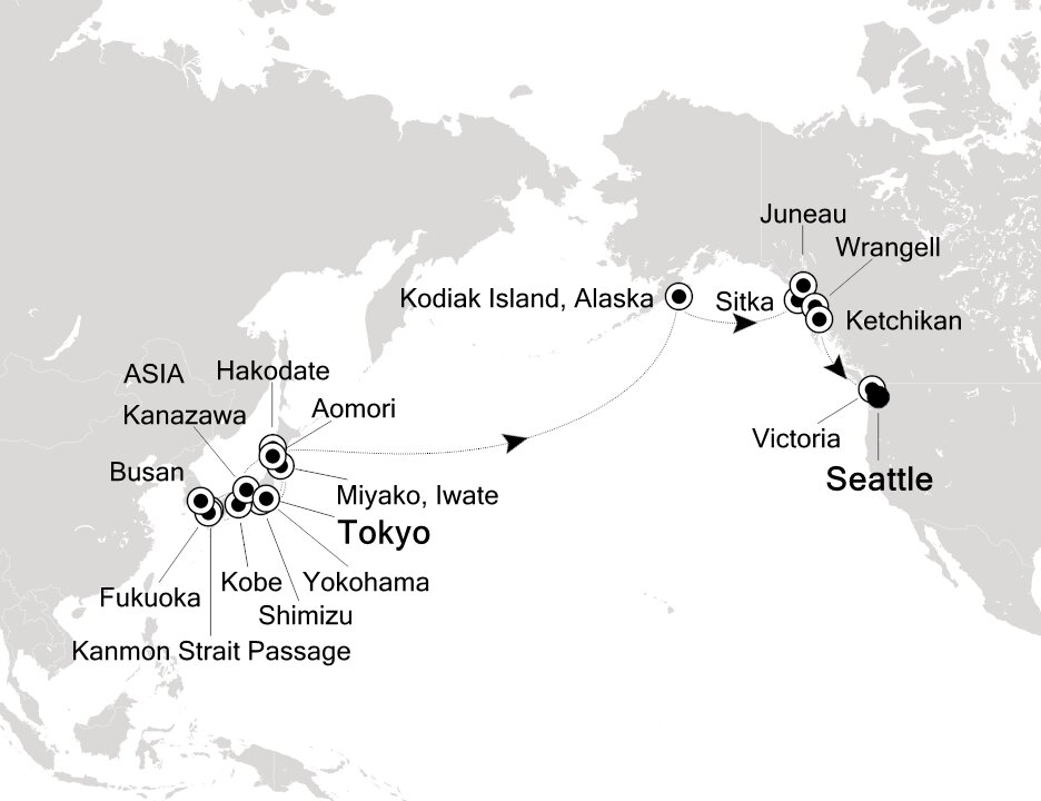 Tokyo to Seattle - Silversea (32 Night Cruise from Tokyo to Seattle)